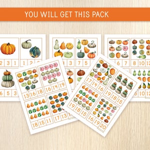 Pumpkin Count and Clip Cards, Counting Cards, Numbers 1-20, Fall ...