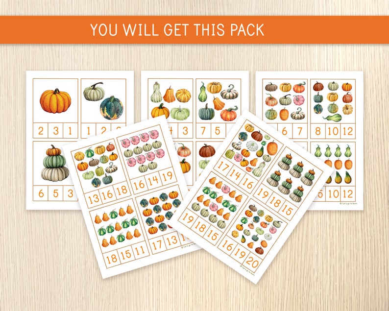 Pumpkin Count and Clip Cards Counting Cards Numbers 1-20 - Etsy