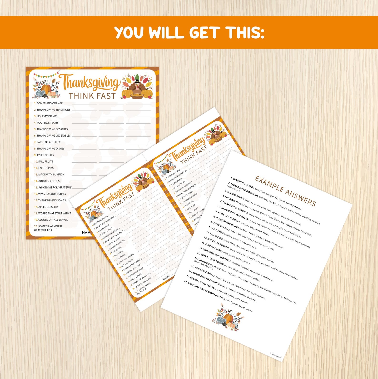 Thanksgiving Think Fast Game - Printable Thanksgiving Family Activity ...