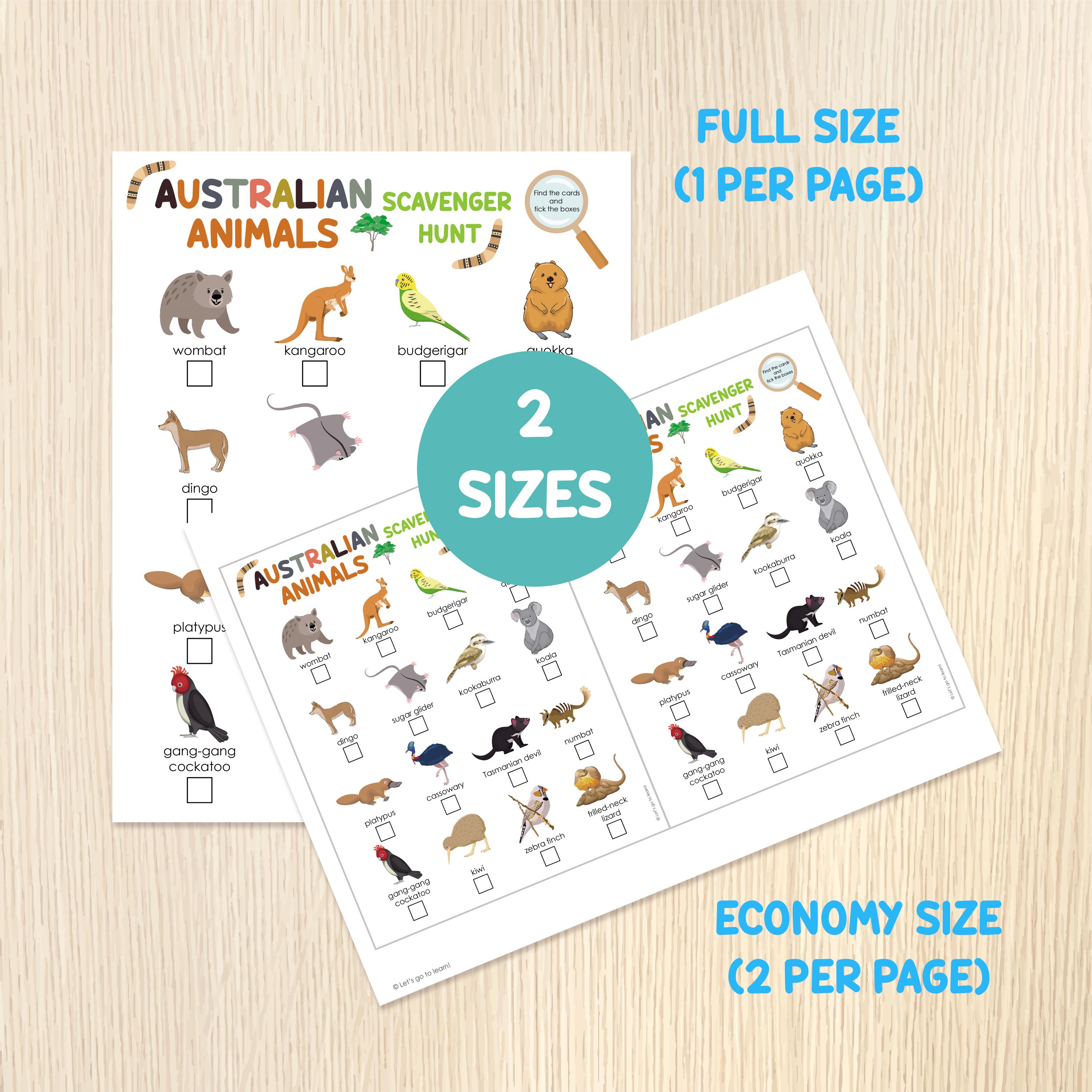Australian Animals Scavenger Hunt Game- Indoor Outdoor Bugs Treasure ...