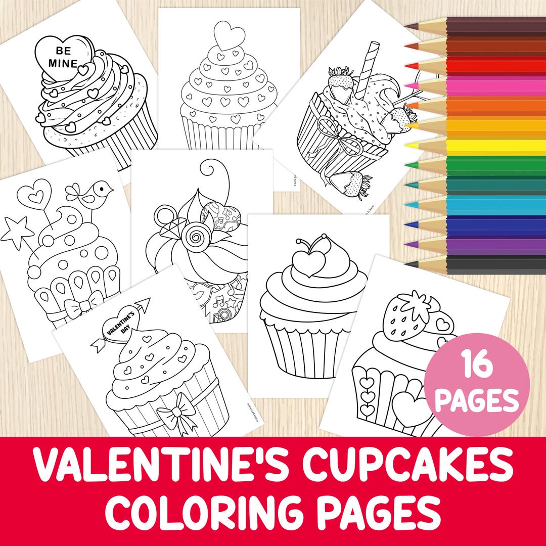 Valentine's Day Cupcakes Coloring Pages - Valentine's Activity for Kids ...