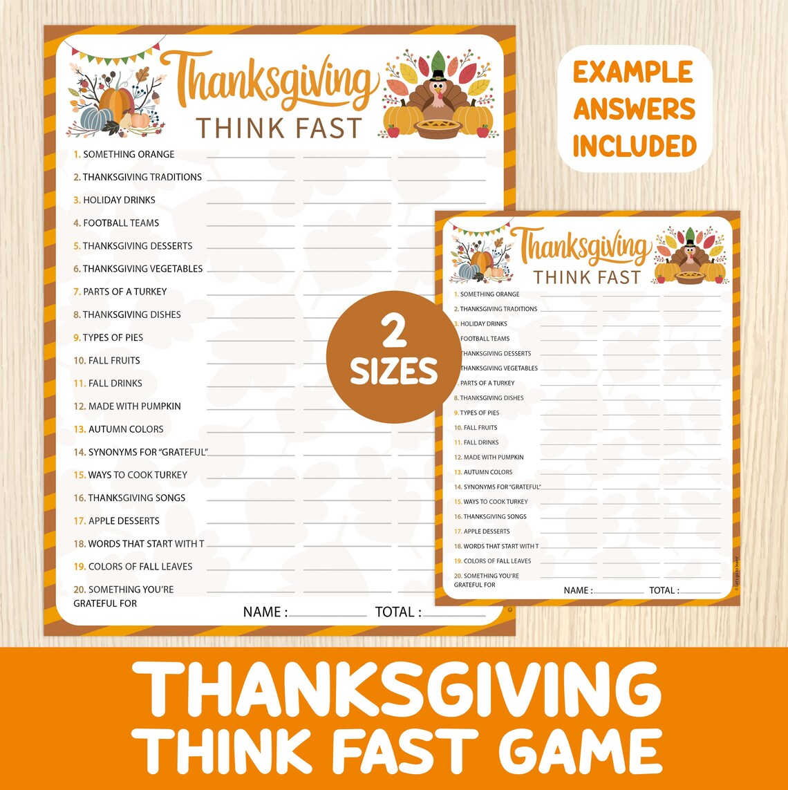 Thanksgiving Think Fast Game - Printable Thanksgiving Family Activity ...