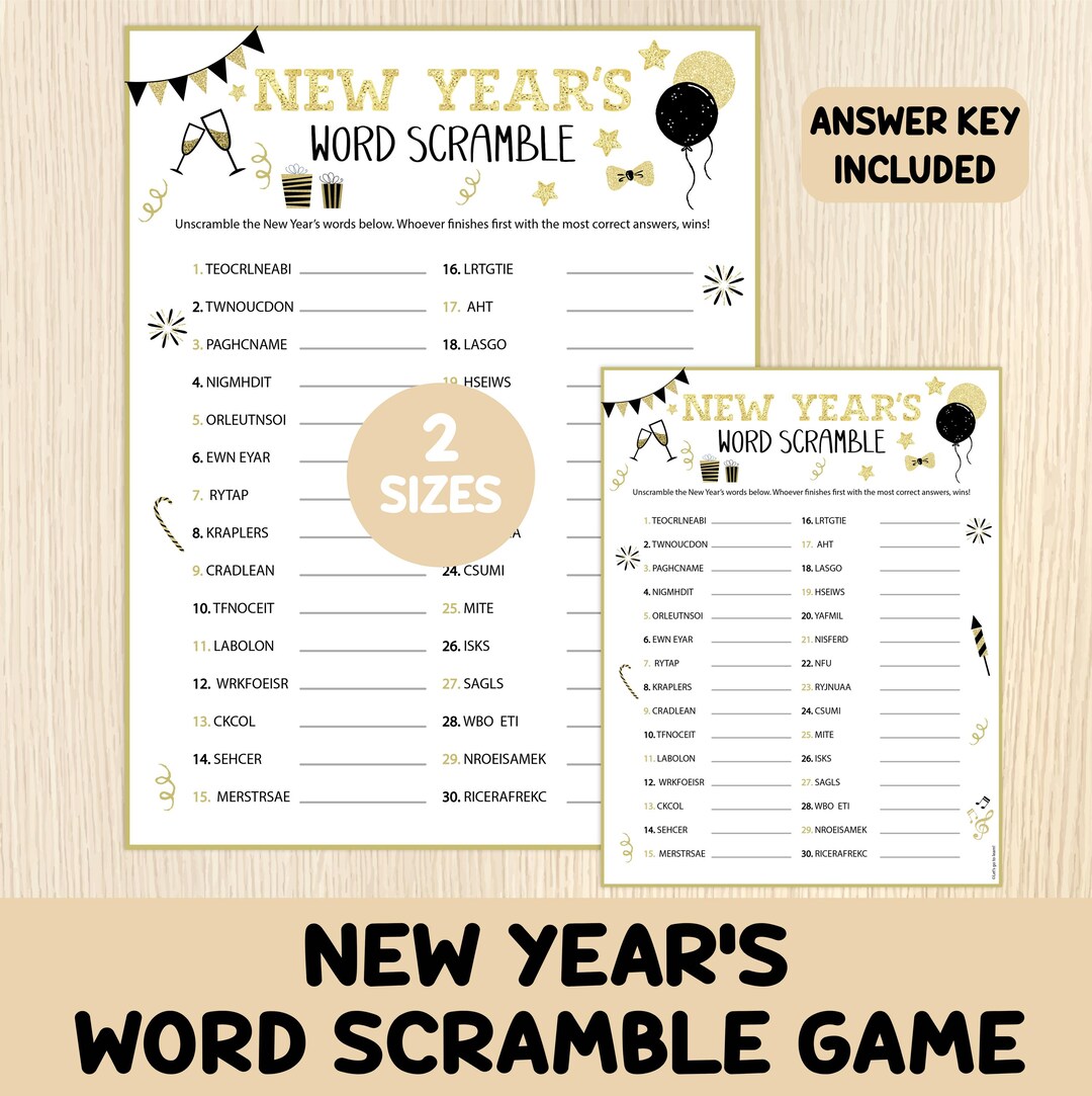 New Year's Word Scramble Game - Printable New Year's Eve Party Game ...
