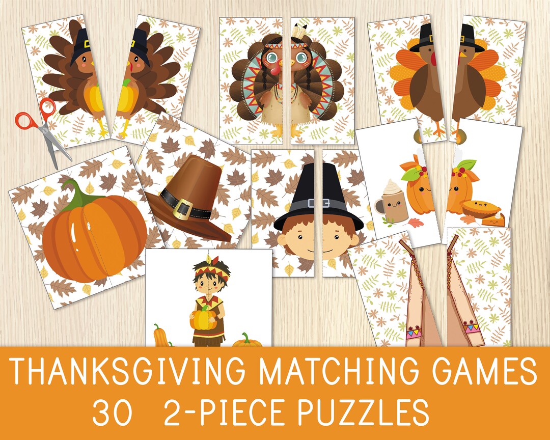 Thanksgiving Matching Game, 30 Puzzles, Toddler, Preschool Centers ...