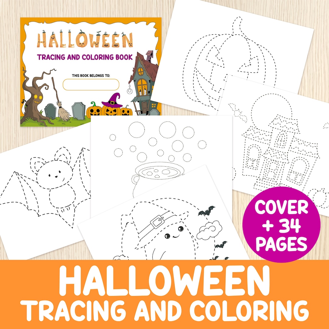 Halloween Tracing & Coloring Worksheets - Fall Activity Pages - Toddler ...
