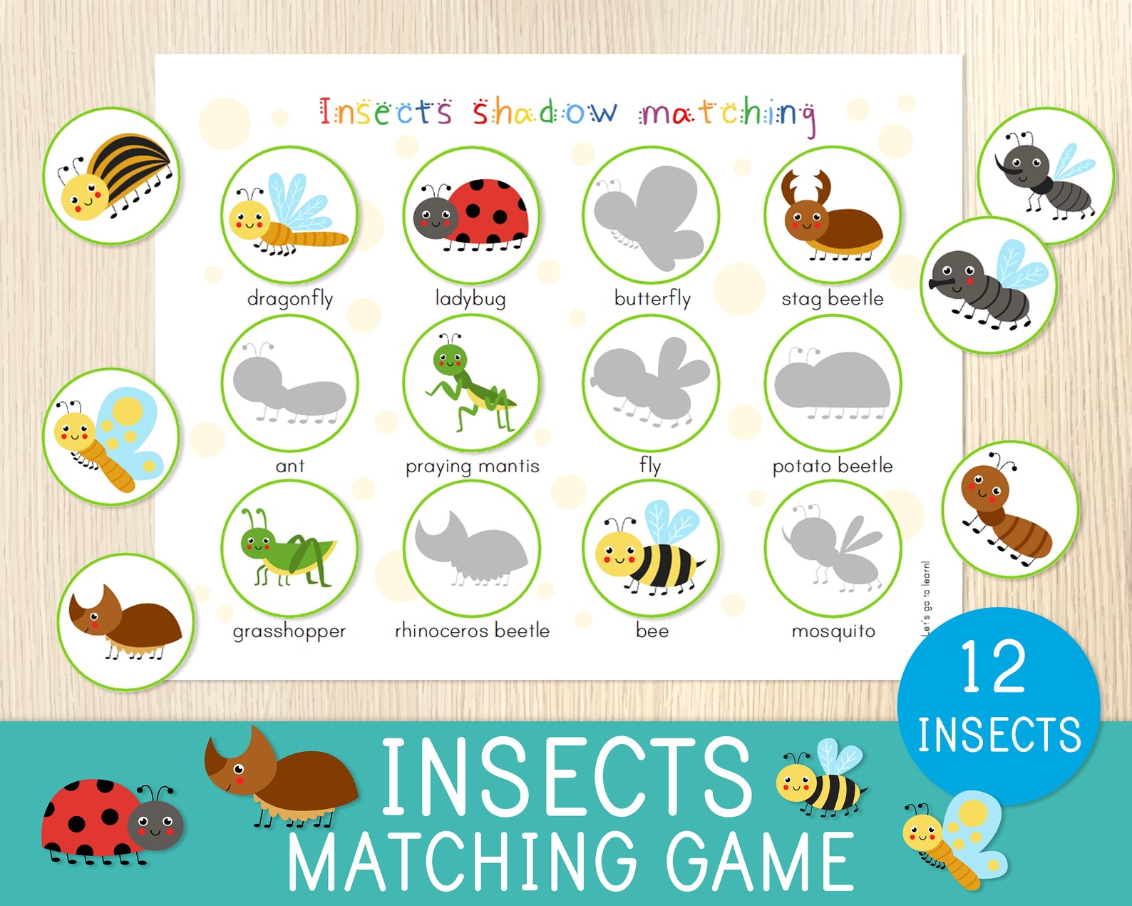 Insects Matching Game - Shadow Matching Activity - Toddler, Preschool ...