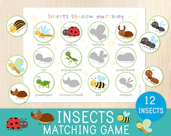 Insects Matching Game - Shadow Matching Activity - Toddler, Preschool ...