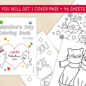 Valentine's Day Coloring Book for Kids, Coloring Pages, 1 Cover 46 ...