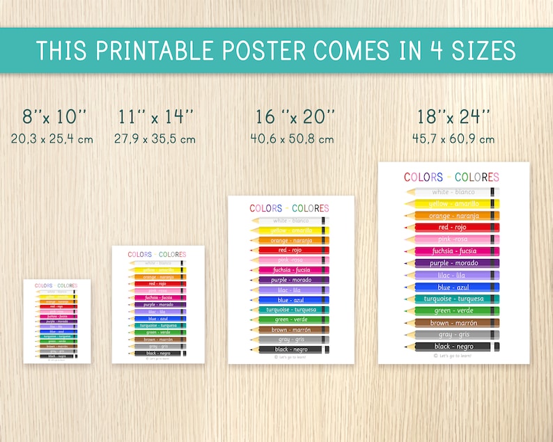 English-spanish Colors Poster Printable Poster Bilingual - Etsy
