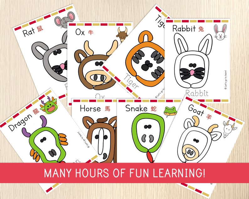 Chinese Zodiac Animals Playdough Mats - 12 Visual Cards - Lunar New ...