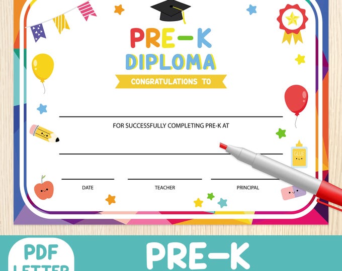 Pre-k Graduation Certificate, Prek Graduate Diploma, Printable, Last ...