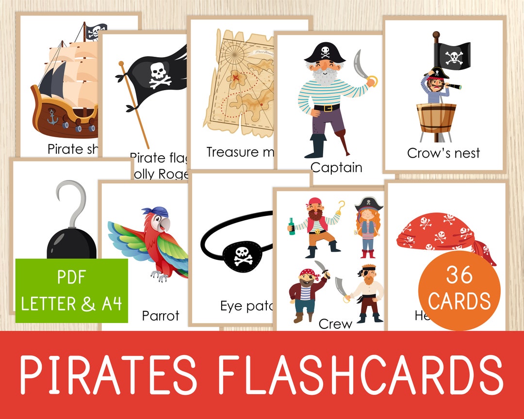 Pirates Flashcards, 36 Cards, Home & Classroom, Pirate Birthday Party ...