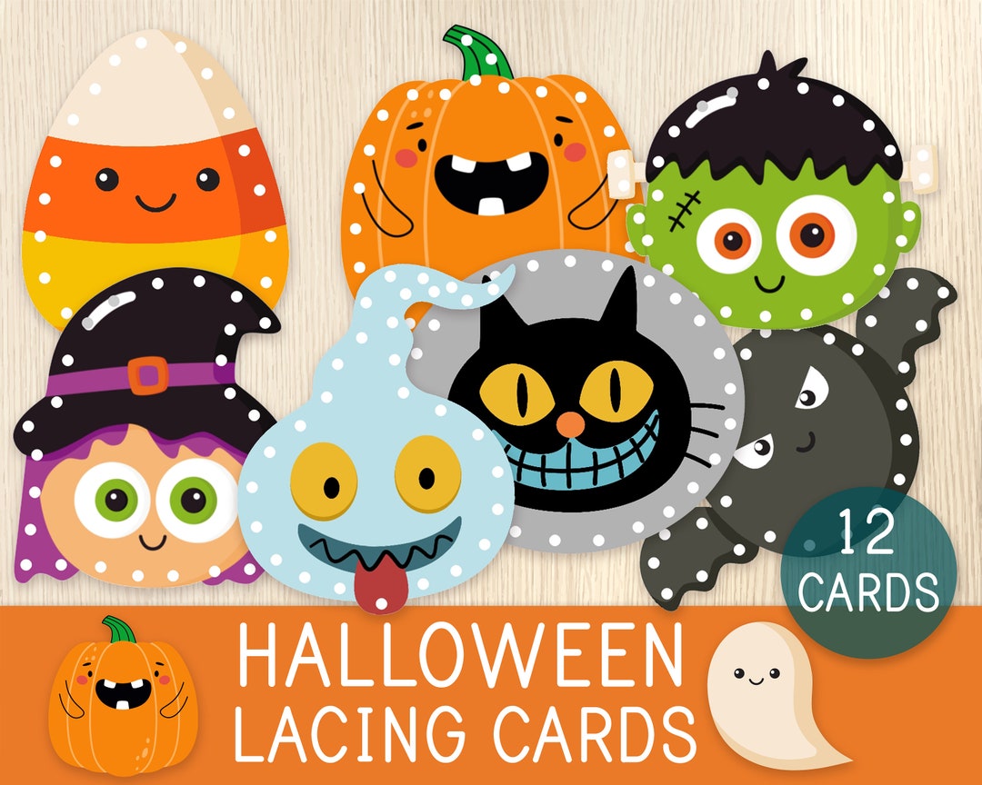 Halloween Lacing Cards, Toddler, Preschool Activity, Fine Motor Skills ...