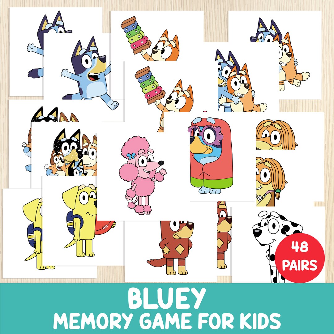 Bluey Memory Game, Matching Activity, Toddler, Preschool, Kindergarten ...