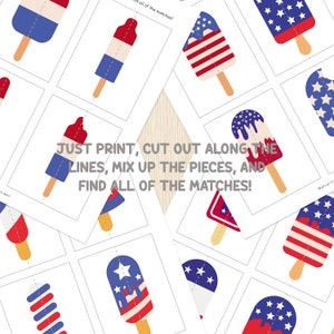 Patriotic Popsicles Matching Game, 4th of July Activity for Kids ...