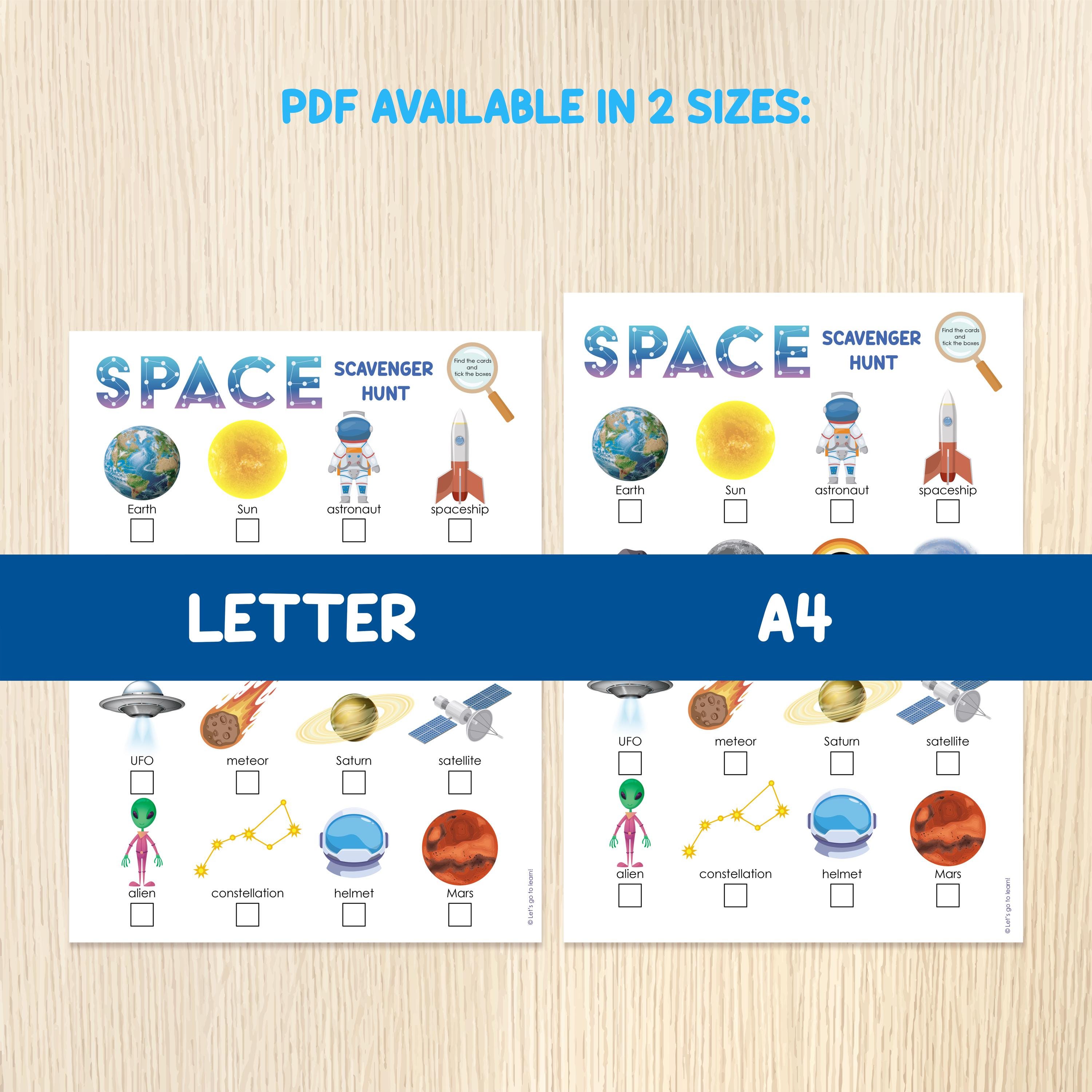 Space Scavenger Hunt With Cards - Indoor Outdoor Universe Treasure Hunt ...