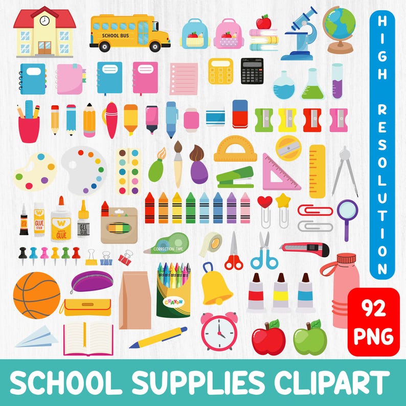 School Supplies Clipart Bundle - School PNG Files - Back to School Clip ...