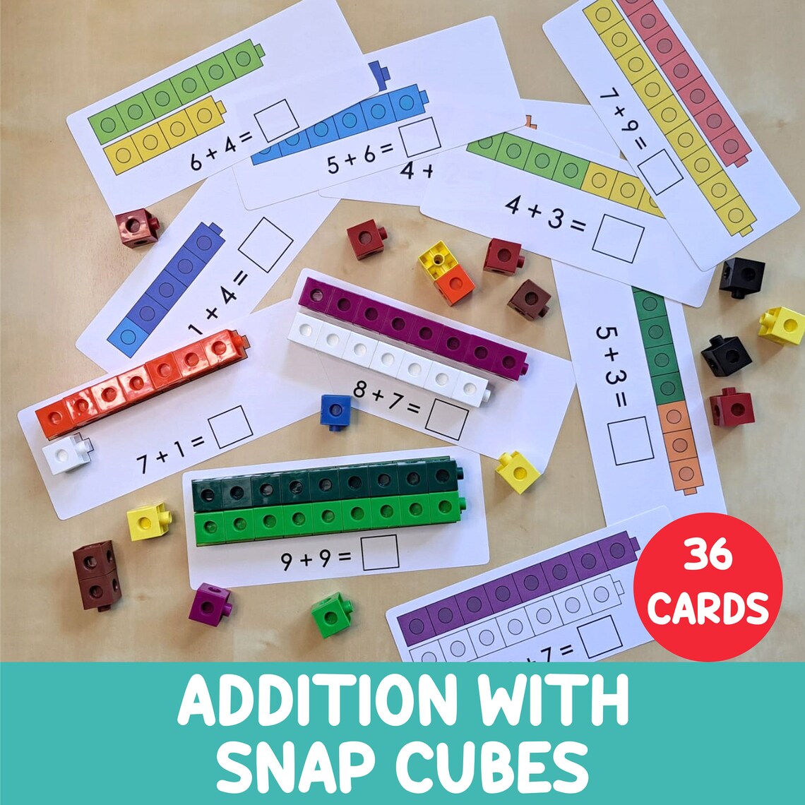 Addition With Snap Cubes, 37 Cards, Math Centers, Counting Activity ...
