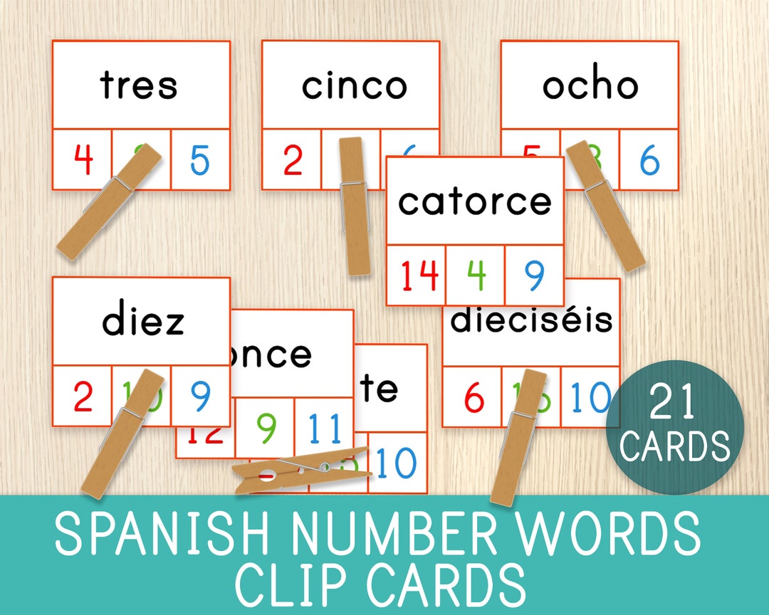 Spanish Number Words Clip Cards, Numbers 0-20, Preschool, Kindergarten ...