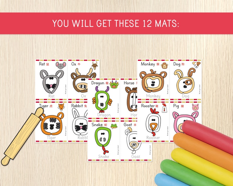 Chinese Zodiac Animals Playdough Mats - 12 Visual Cards - Lunar New ...