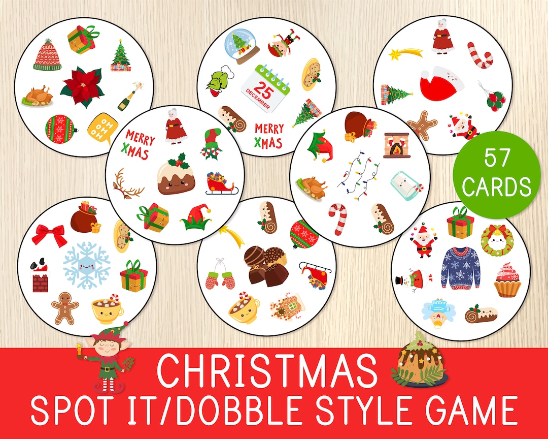 Christmas Spot It Style Game, Dobble or Seek It, Christmas Family Card ...