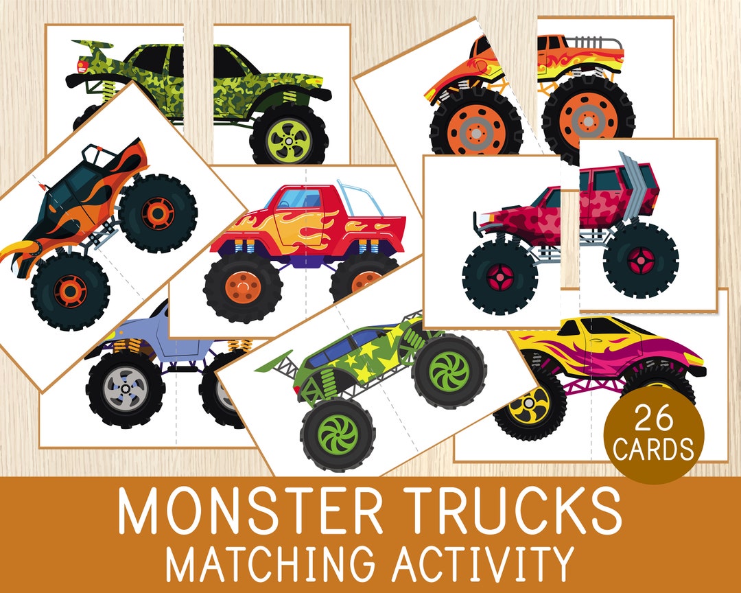 Monster Trucks Matching Activity, 26 Puzzles, Symmetry, Kids Puzzles ...
