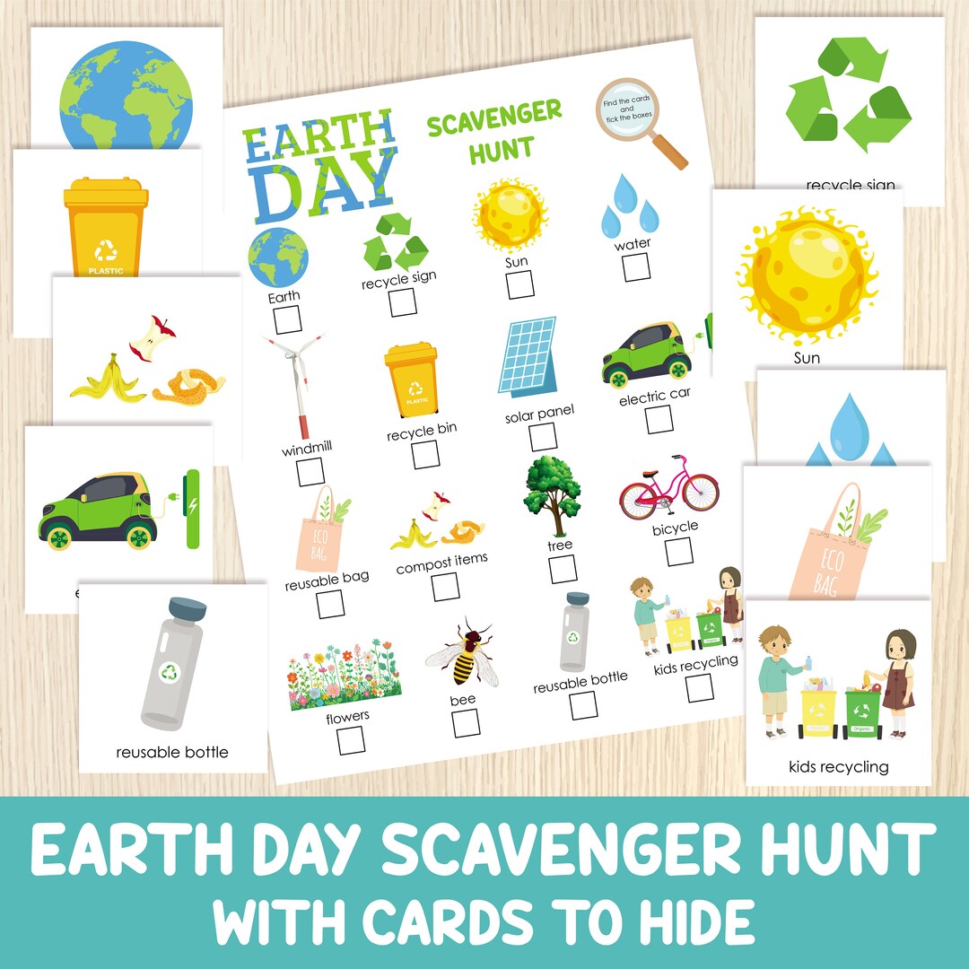 Earth Day Scavenger Hunt - Indoor Treasure Hunt With Cards to Hide ...