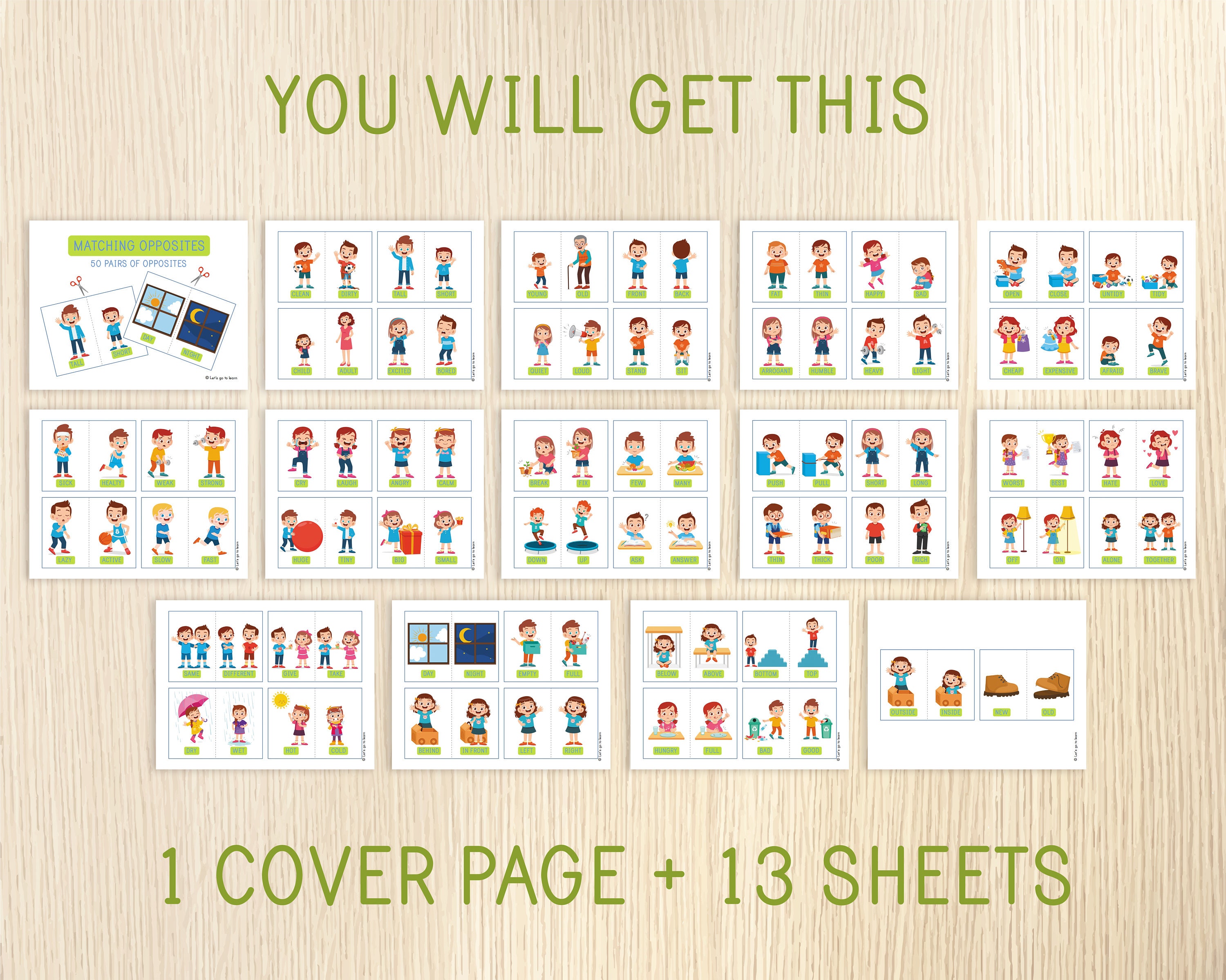 Opposites Matching Activity, Pairing Cards, Memory Game, Preschool ...