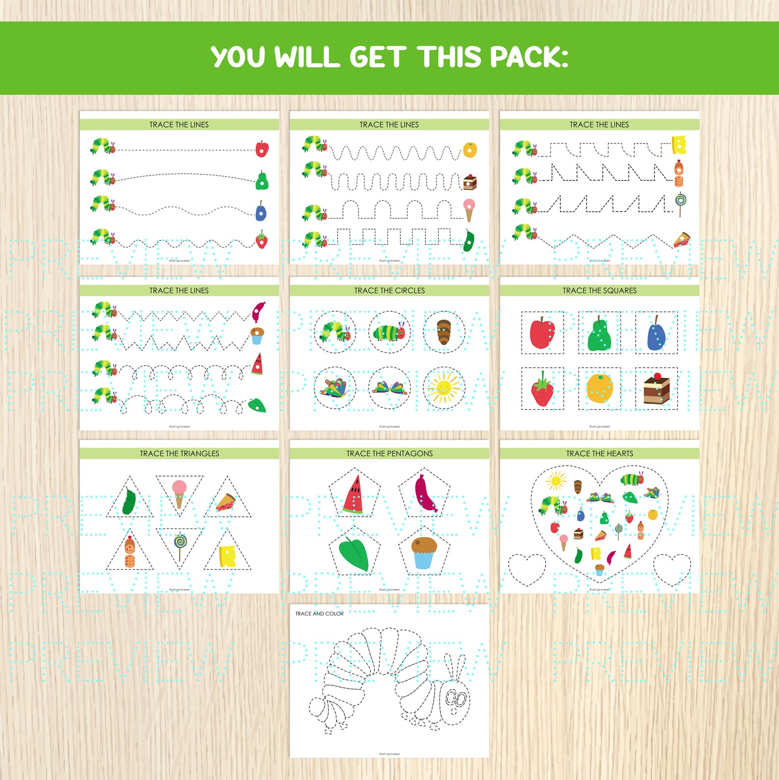 Hungry Caterpillar Tracing Practice Worksheets - Pre-writing Activities ...