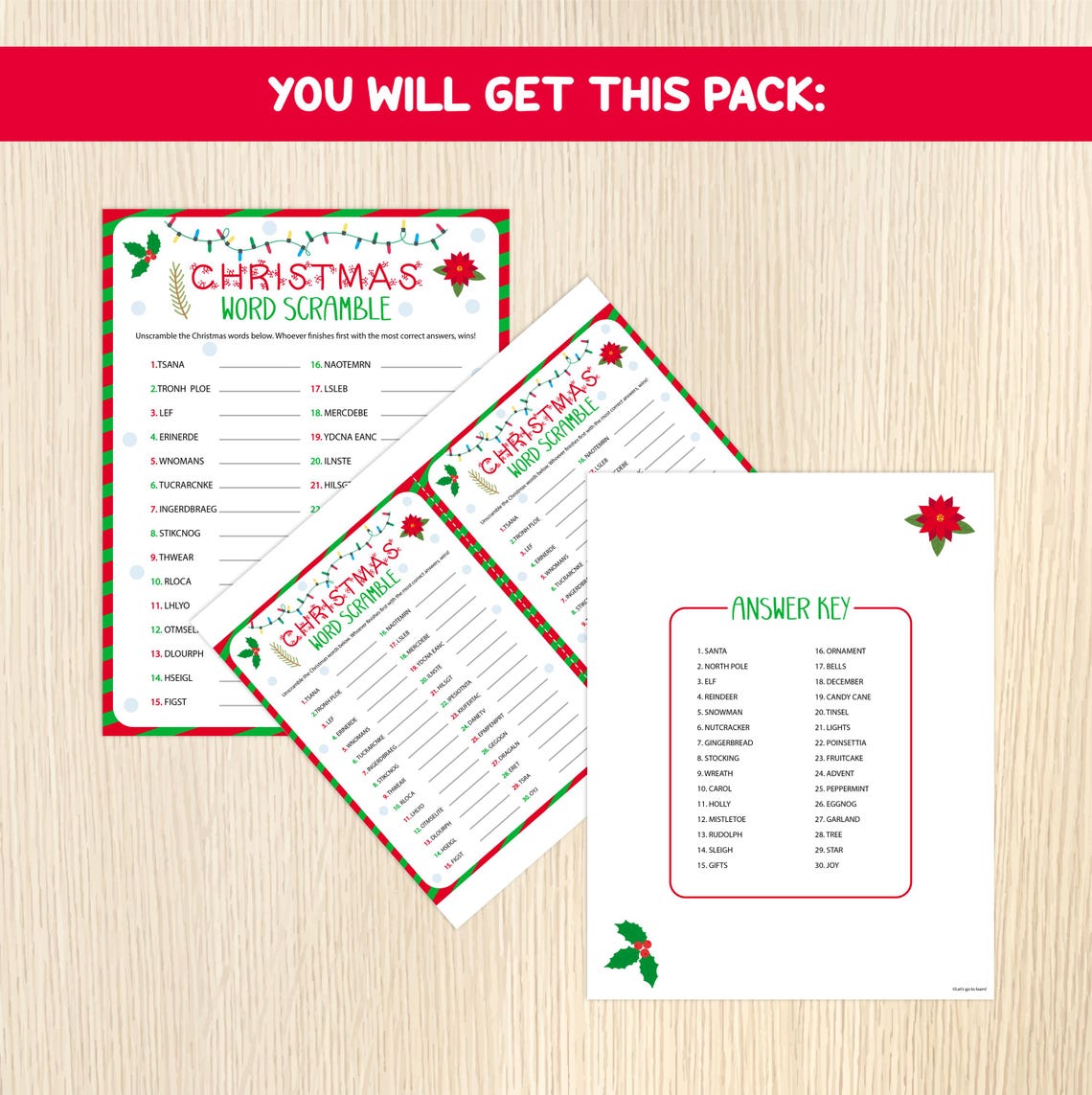Christmas Word Scramble - Printable Holiday Activity - Christmas Party ...