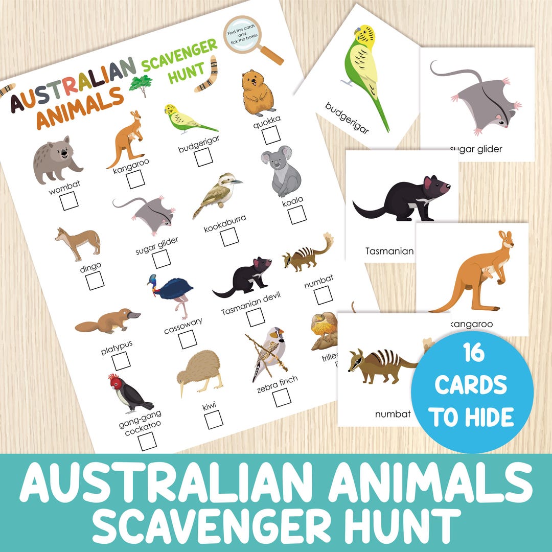 Australian Animals Scavenger Hunt Game- Indoor Outdoor Bugs Treasure ...