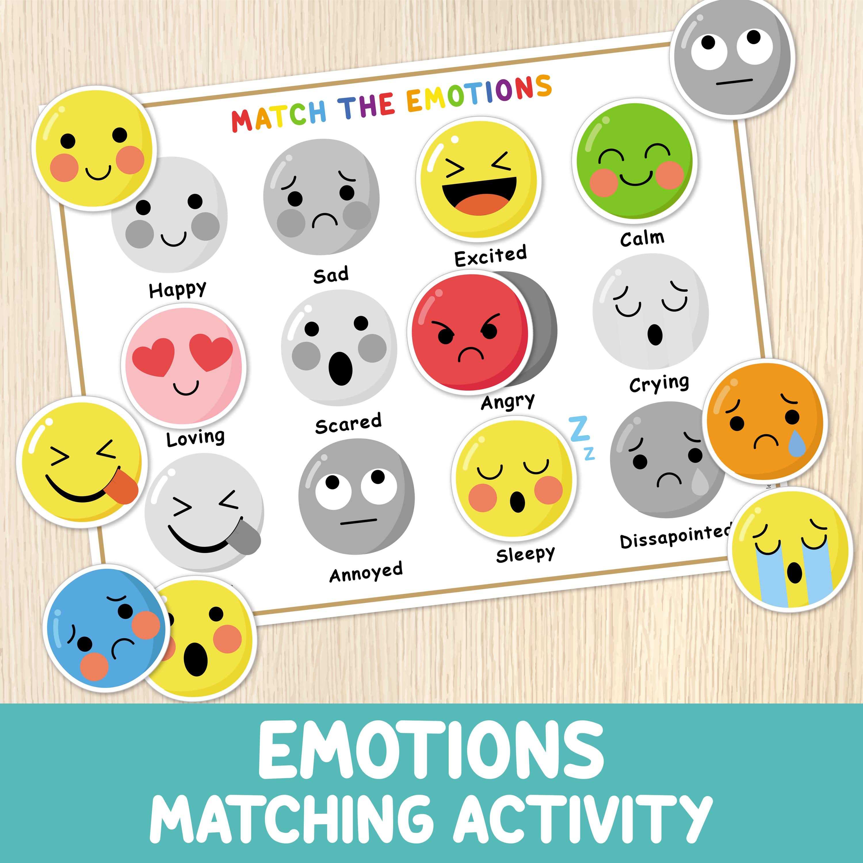 Emotions Matching Activity for Kids - Toddler, Preschool, Kindergarten ...