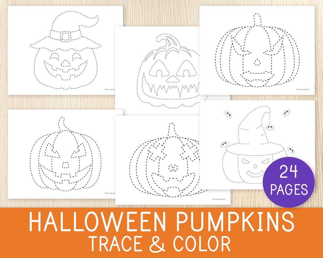 Halloween Pumpkins Tracing & Coloring Pages, Halloween Party Kids ...