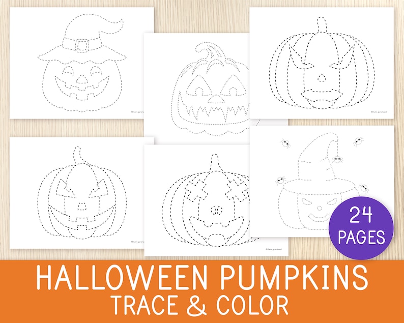 Halloween Pumpkins Tracing & Coloring Pages, Halloween Party Kids ...