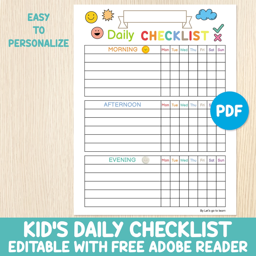 Kids Daily Checklist EDITABLE, Routine Chart, Responsibility Chart ...