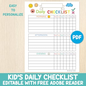 Kids Daily Checklist EDITABLE, Routine Chart, Responsibility Chart ...