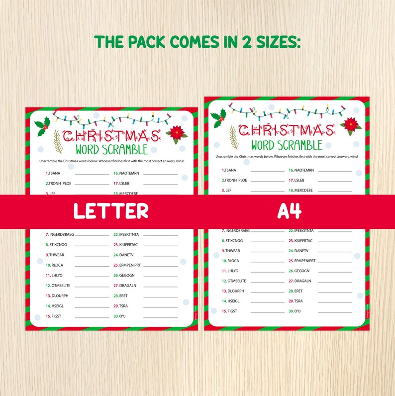 Christmas Word Scramble - Printable Holiday Activity - Christmas Party ...