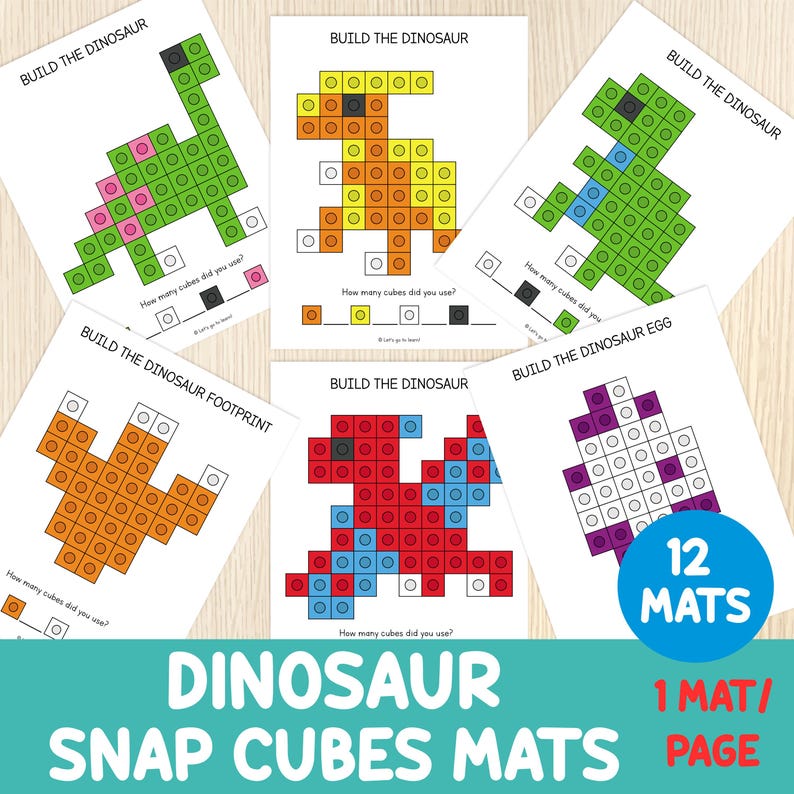 Dinosaur Snap Cubes Mats - Preschool & Kindergarten Educational Game ...