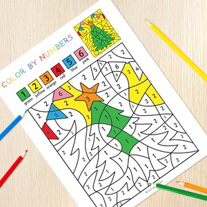 Christmas Coloring Pages, 10 Color by Numbers Worksheets, Preschool ...