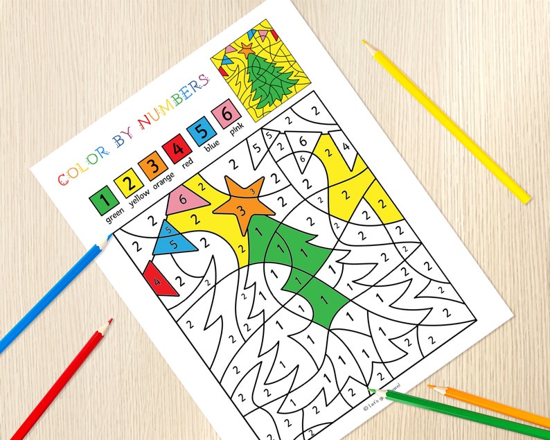Christmas Coloring Pages, 10 Color by Numbers Worksheets, Preschool ...