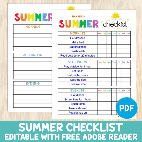 Summer Kids Checklist - Etsy