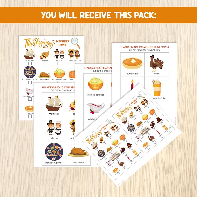 Thanksgiving Scavenger Hunt With Cards to Hide, Indoor Outdoor Treasure ...