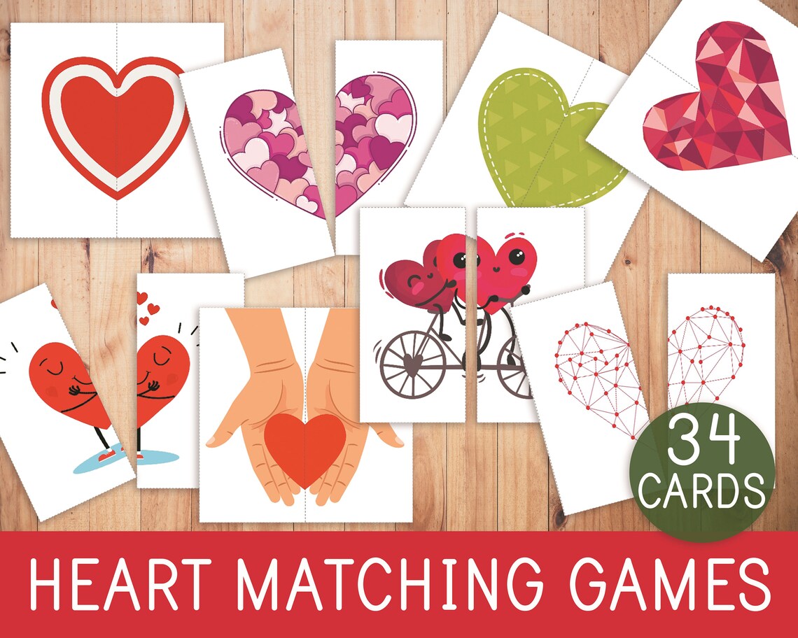 Heart Matching Games Heart Puzzles Matching Activity | Etsy