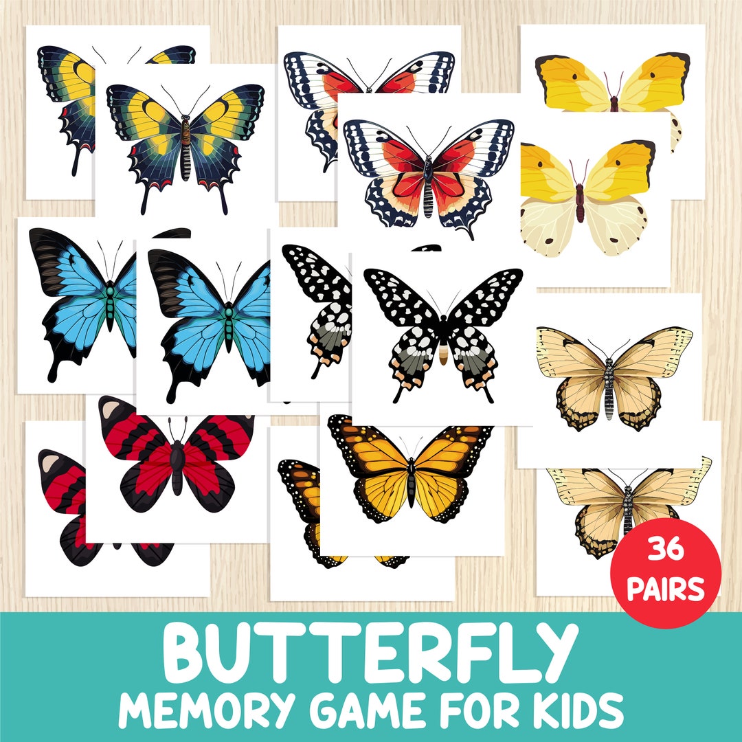Butterfly Memory Game, 36 Cards, Matching Activity, Toddler, Preschool ...