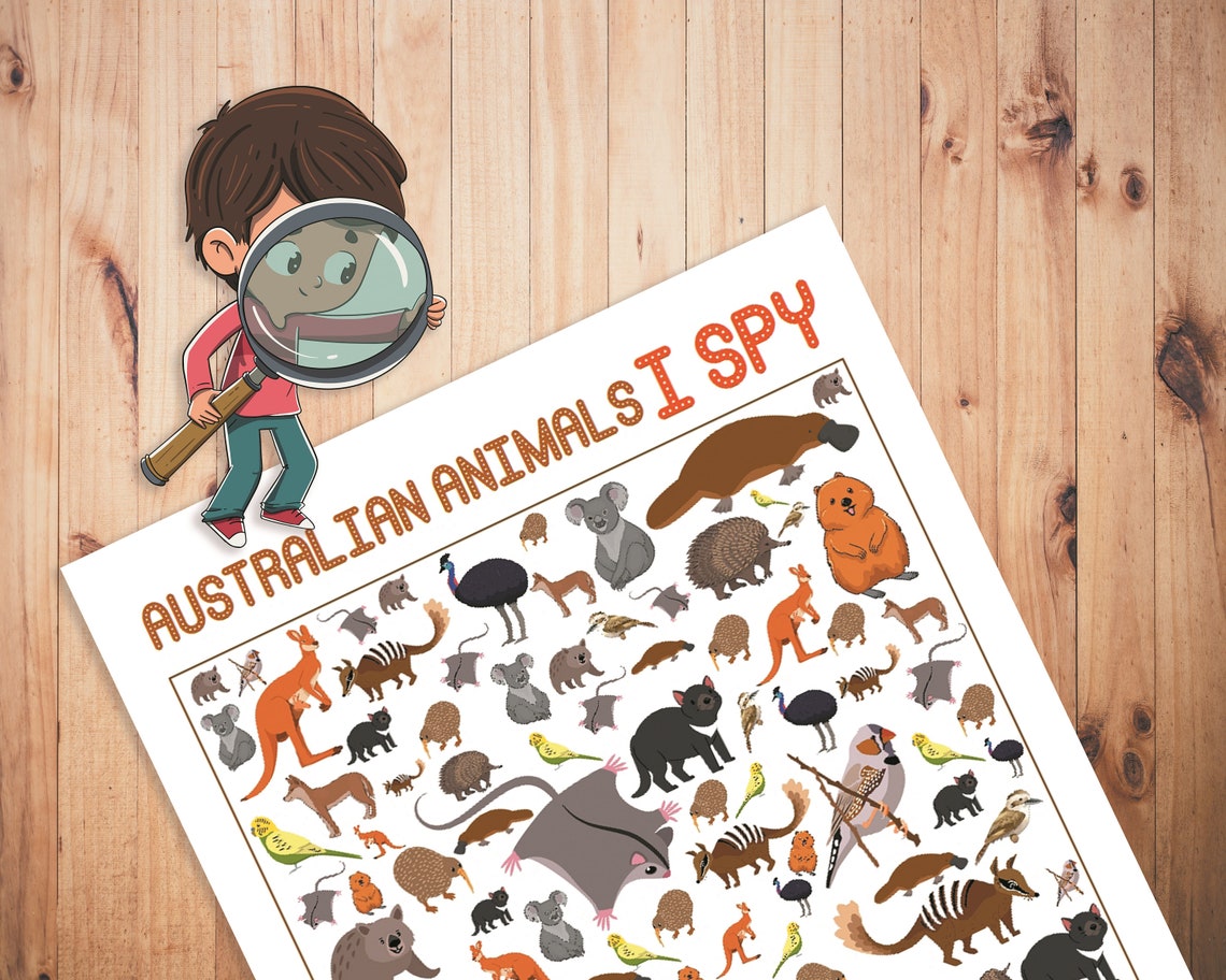 Australia I Spy Printable Games Australian Animals Party | Etsy