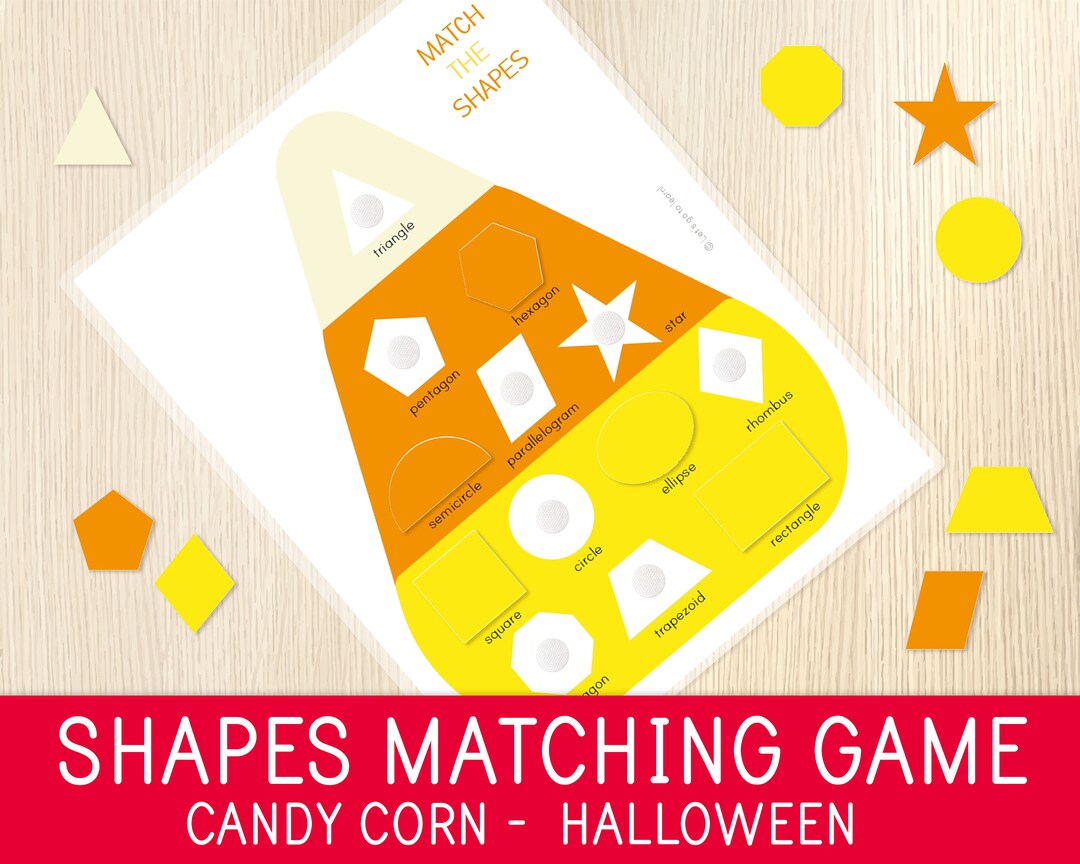 Shapes Matching Game, Candy Corn, Halloween Worksheet for Kids, Busy ...