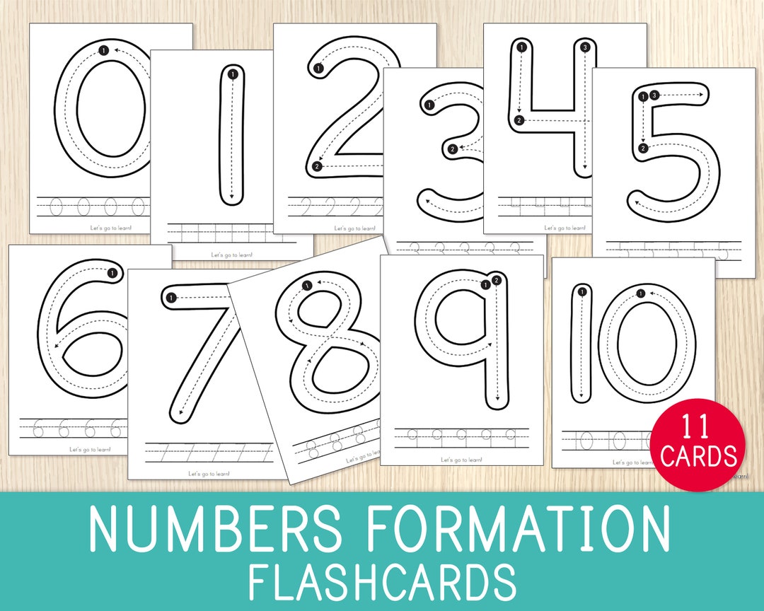 Numbers Formation Flashcards, 0 to 10 With Tracing Practice, Math Cards ...