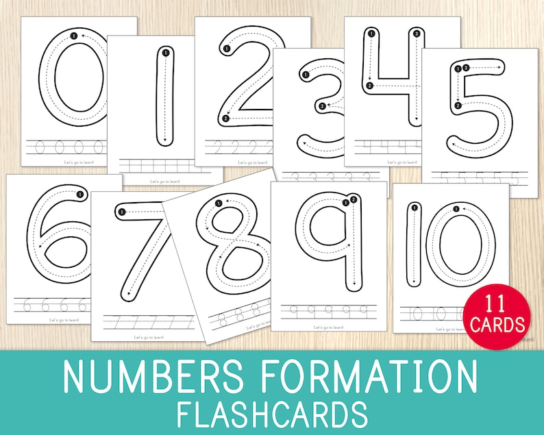 Numbers Formation Flashcards, 0 to 10 With Tracing Practice, Math Cards ...