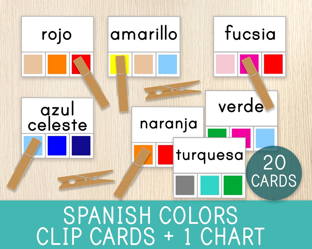 Spanish Color Words Clip Cards and Chart, Spanish Classroom, Montessori ...