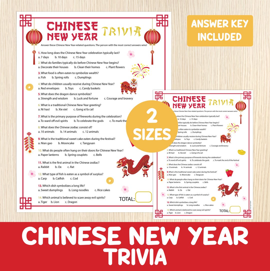 Chinese New Year Trivia Game - Lunar New Year Activity - Printable Quiz ...